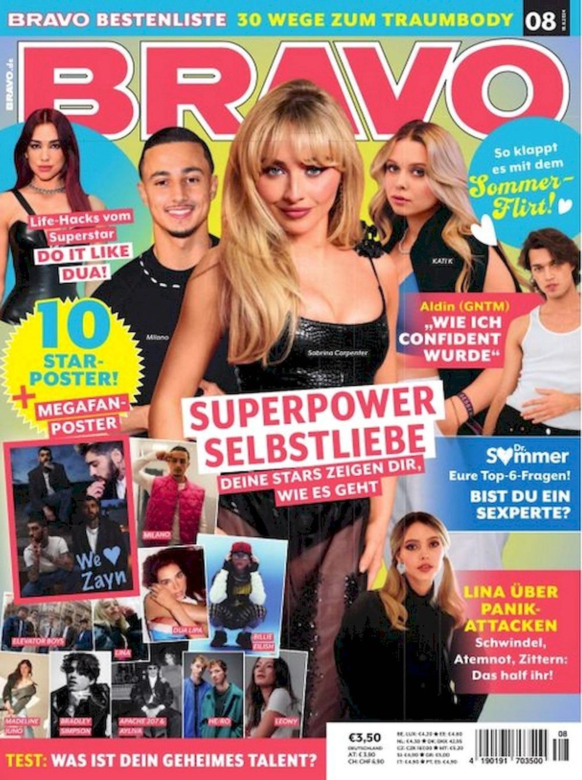 Revista Bravo Alemania 2024-08 Sabrina Carpenter + Póster Dua Lipa ...