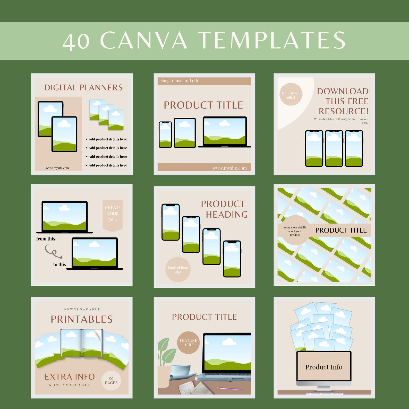 40 Editable Canva Mock-up Templates Bundle for Digital Products Square ...