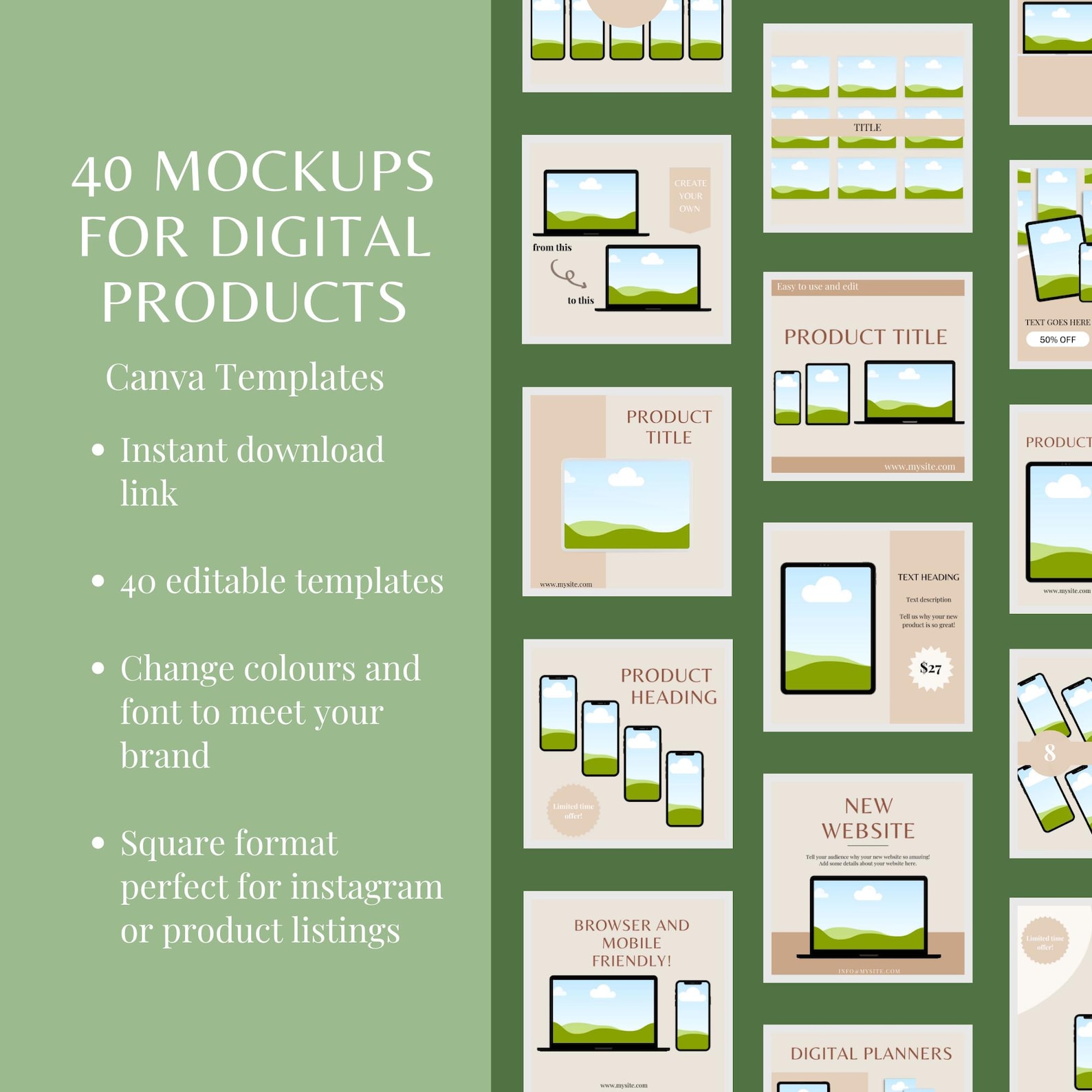 40 Editable Canva Mock-up Templates Bundle for Digital Products Square ...