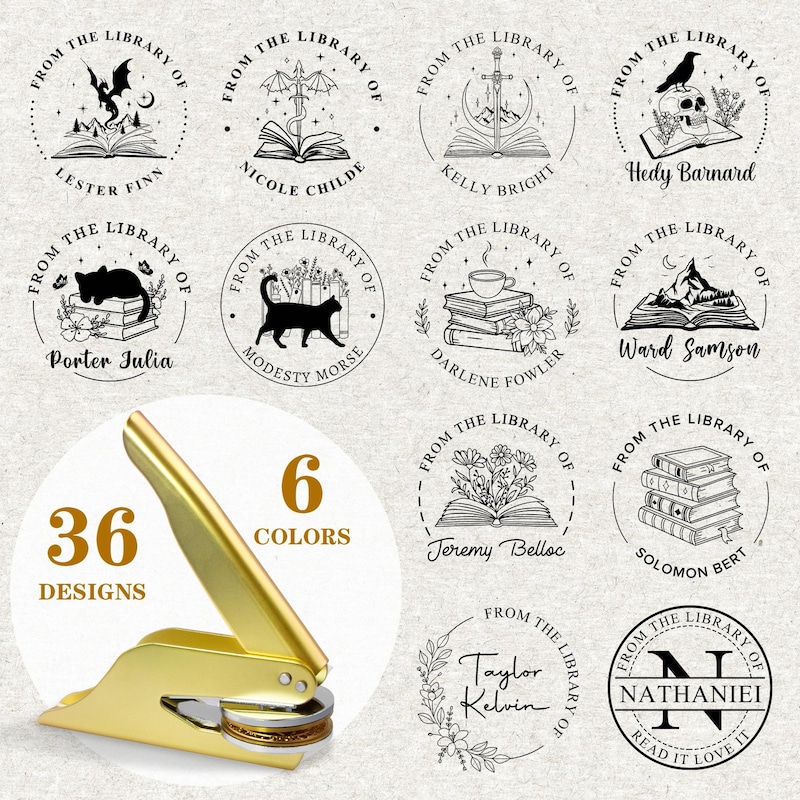 Book Library Custom Stamp - Etsy UK