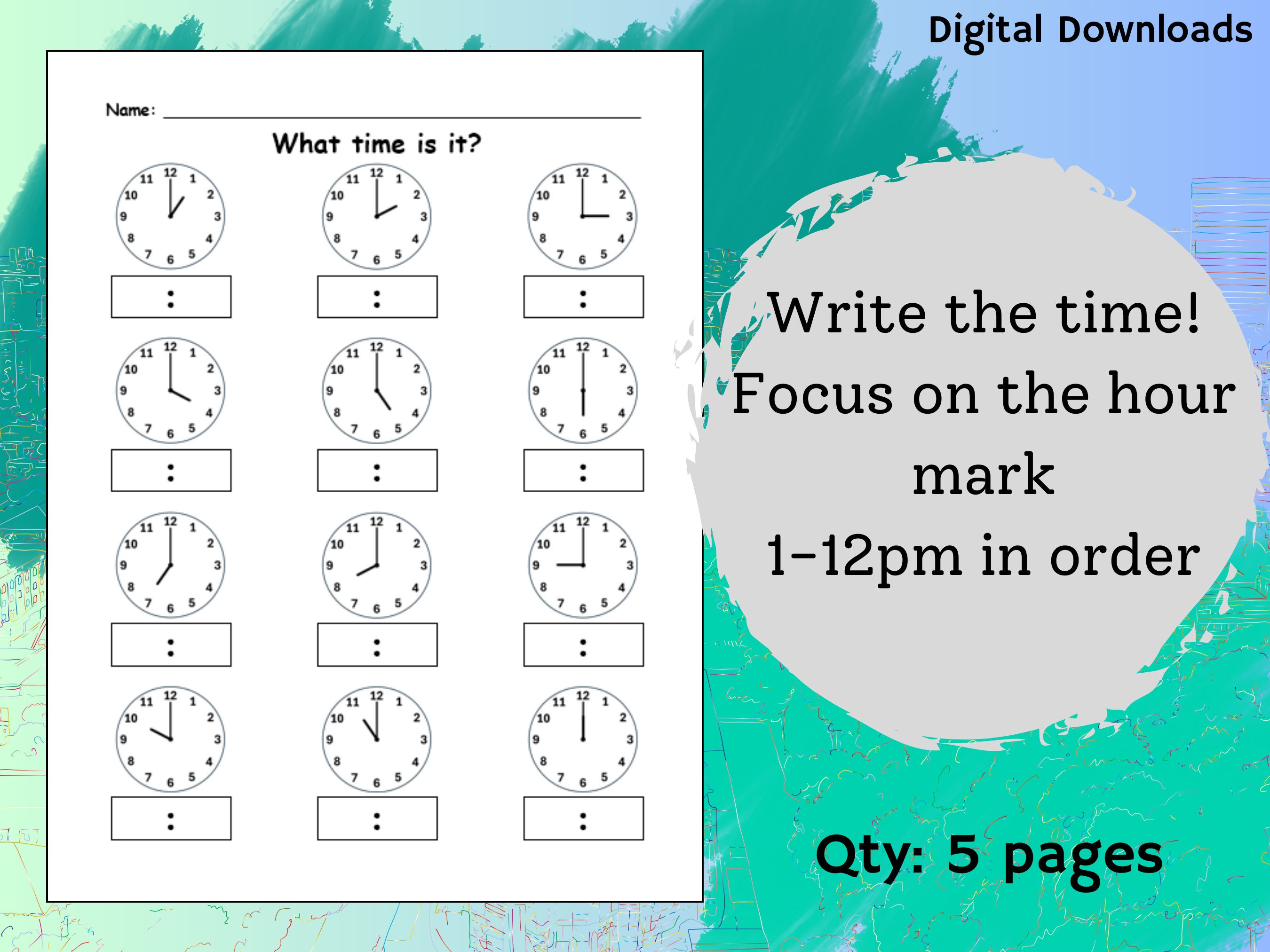 65 Telling Time Worksheets Variety Pack D, Printable Worksheet ...