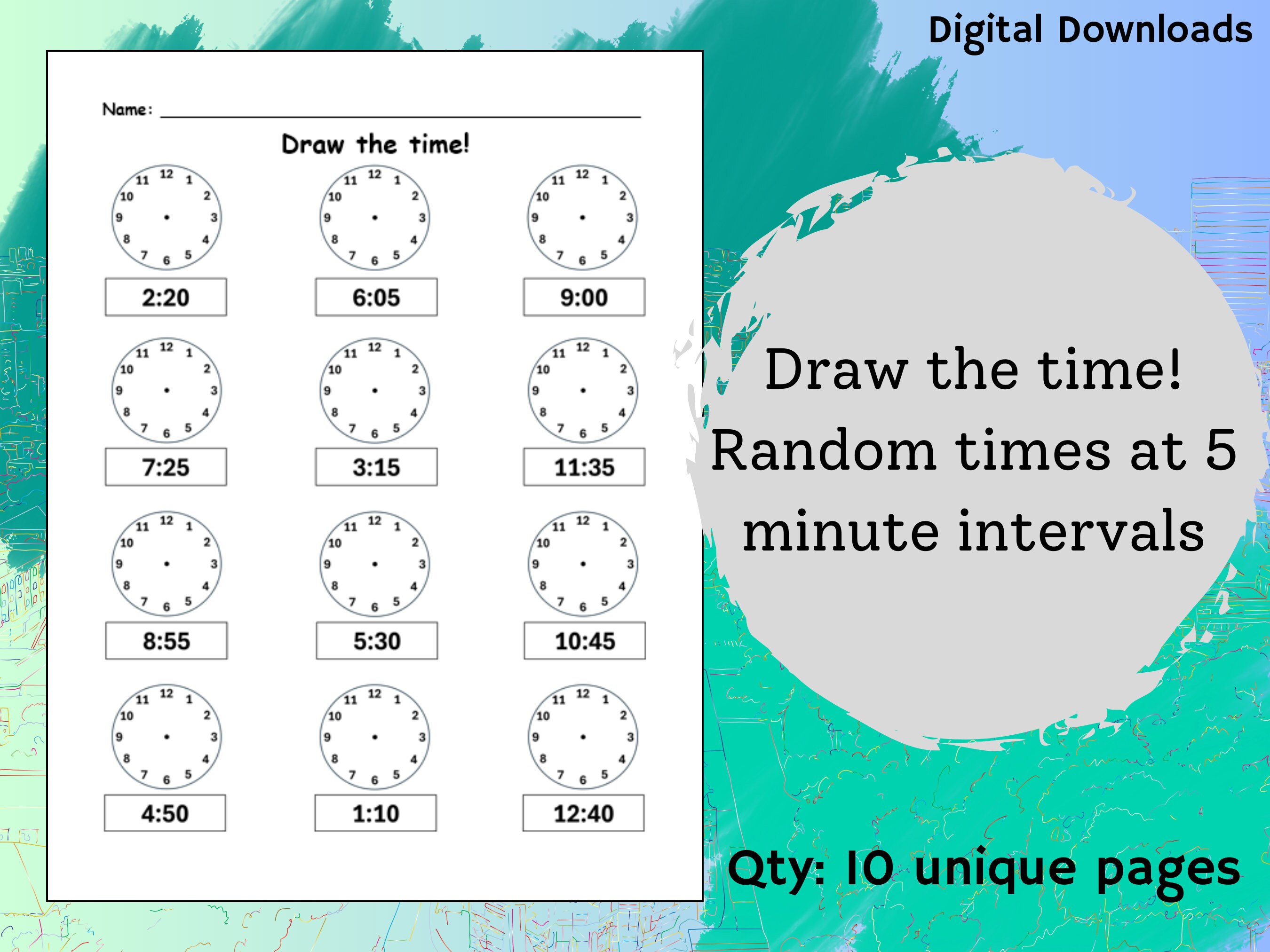 65 Telling Time Worksheets Variety Pack C, Printable Worksheet ...