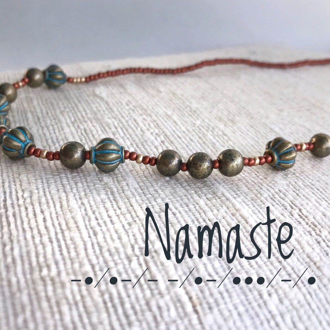 Namaste Necklace. Morse Code Necklace in Boho Style With Beads Spelling ...