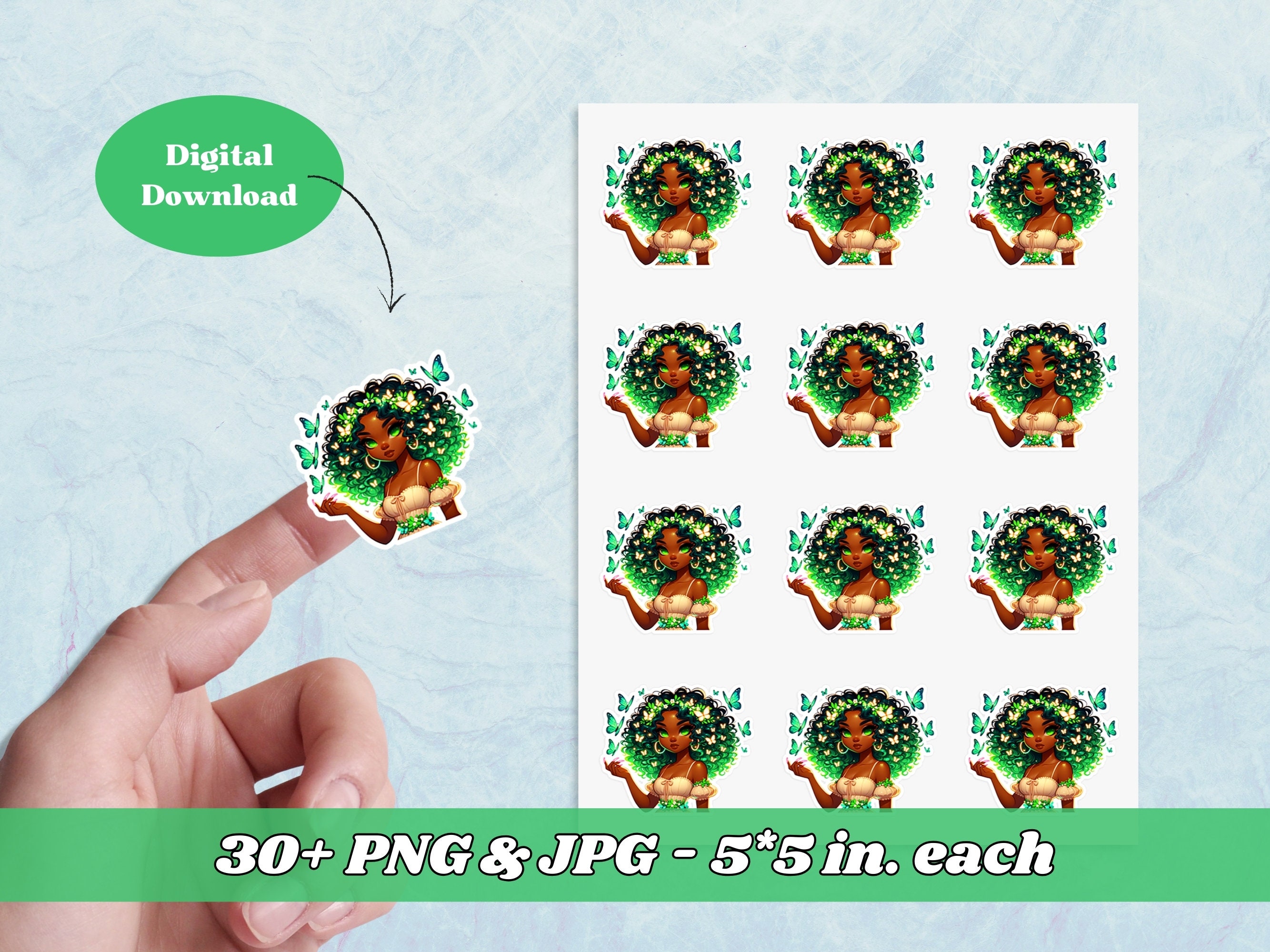 Digital Printable Black Girl Stickers Sheet Black Queen Sticker Pack ...