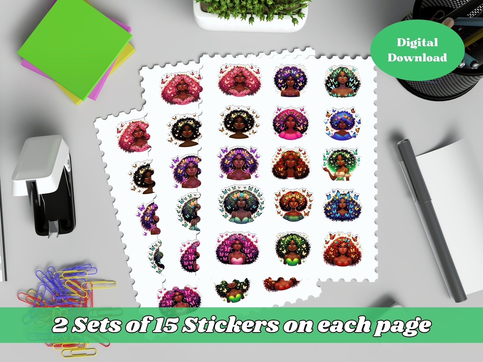 Digital Printable Black Girl Stickers Sheet Black Queen Sticker Pack ...