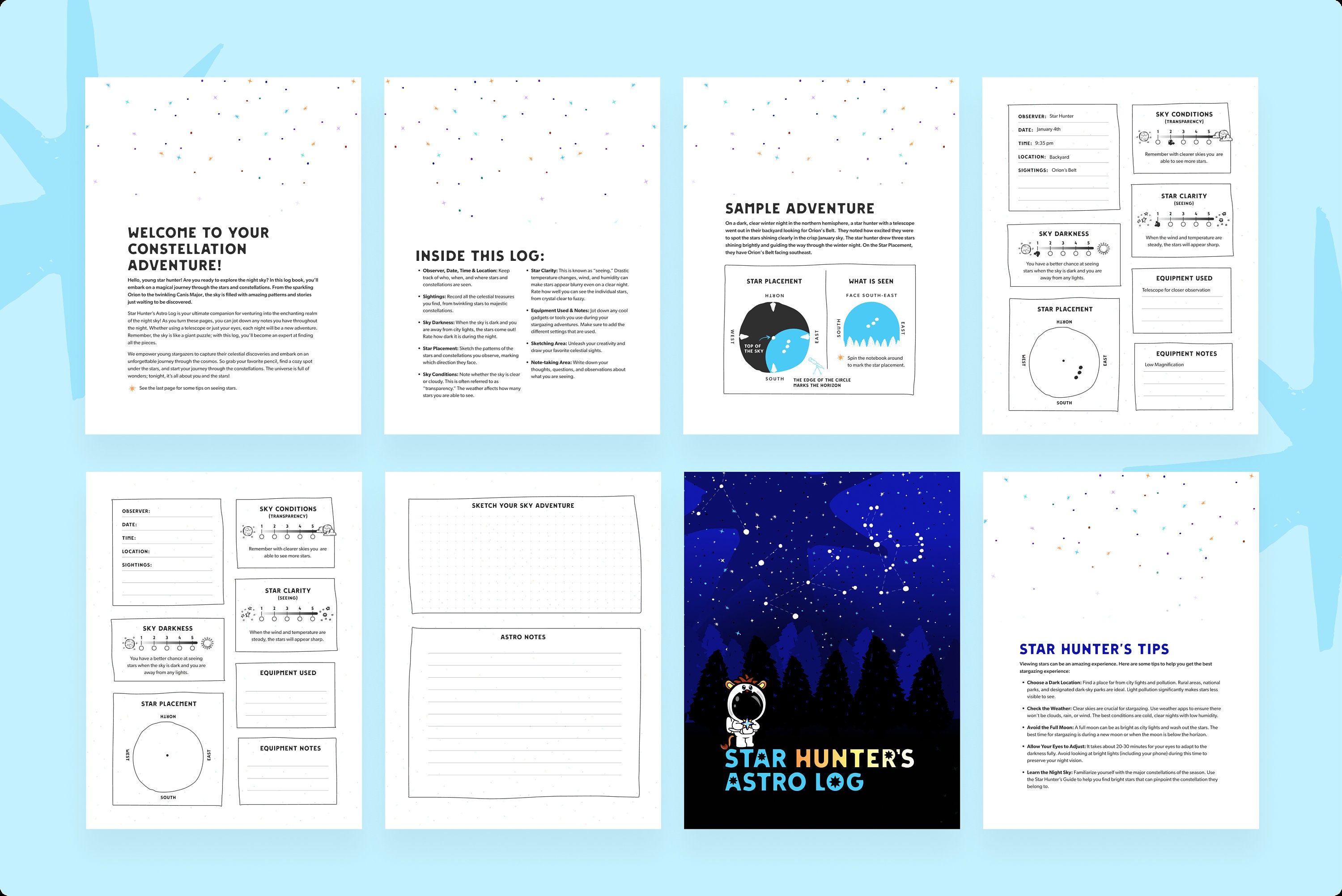 Printable Star Hunters Astro Log digital Download 8.5x11 Stargazing ...