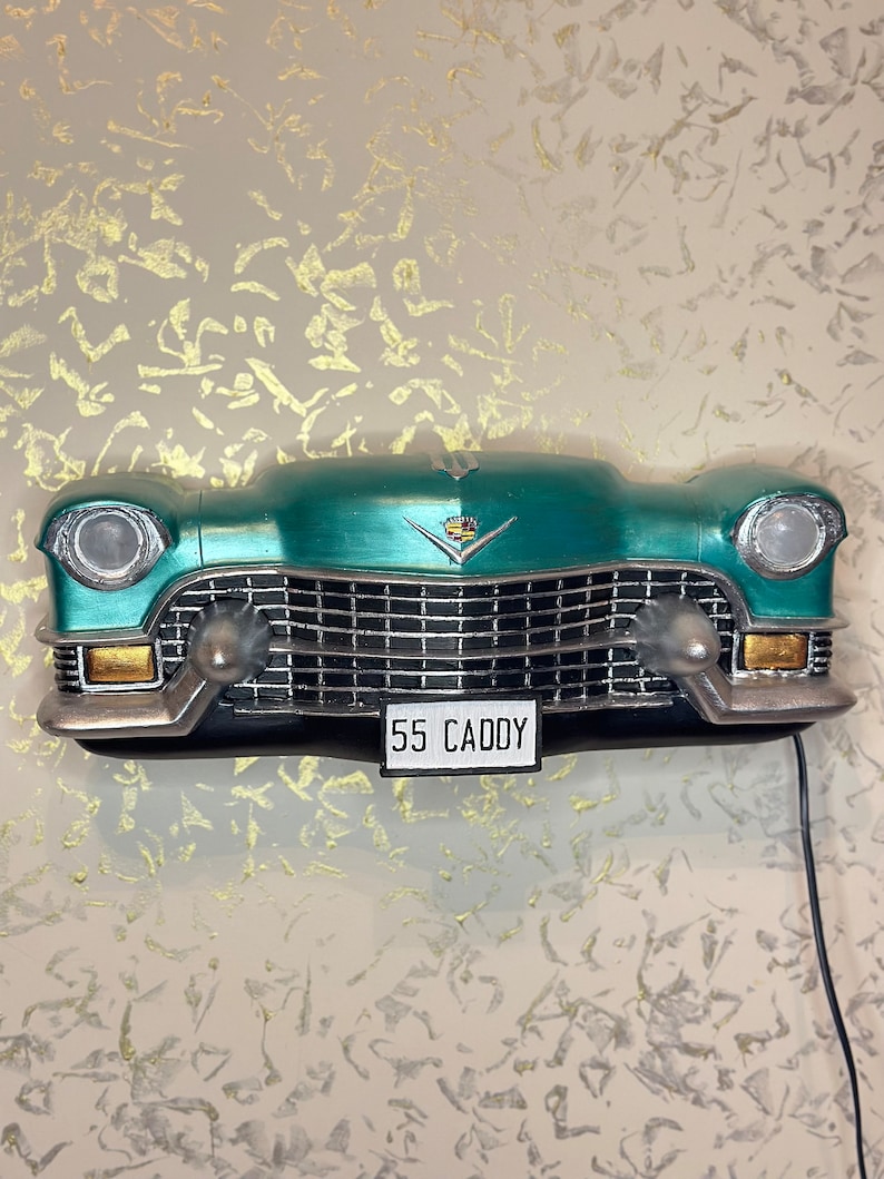 1955 Cadillac Classic Green Wall Garage Decor & Light Cadillac Wall ...