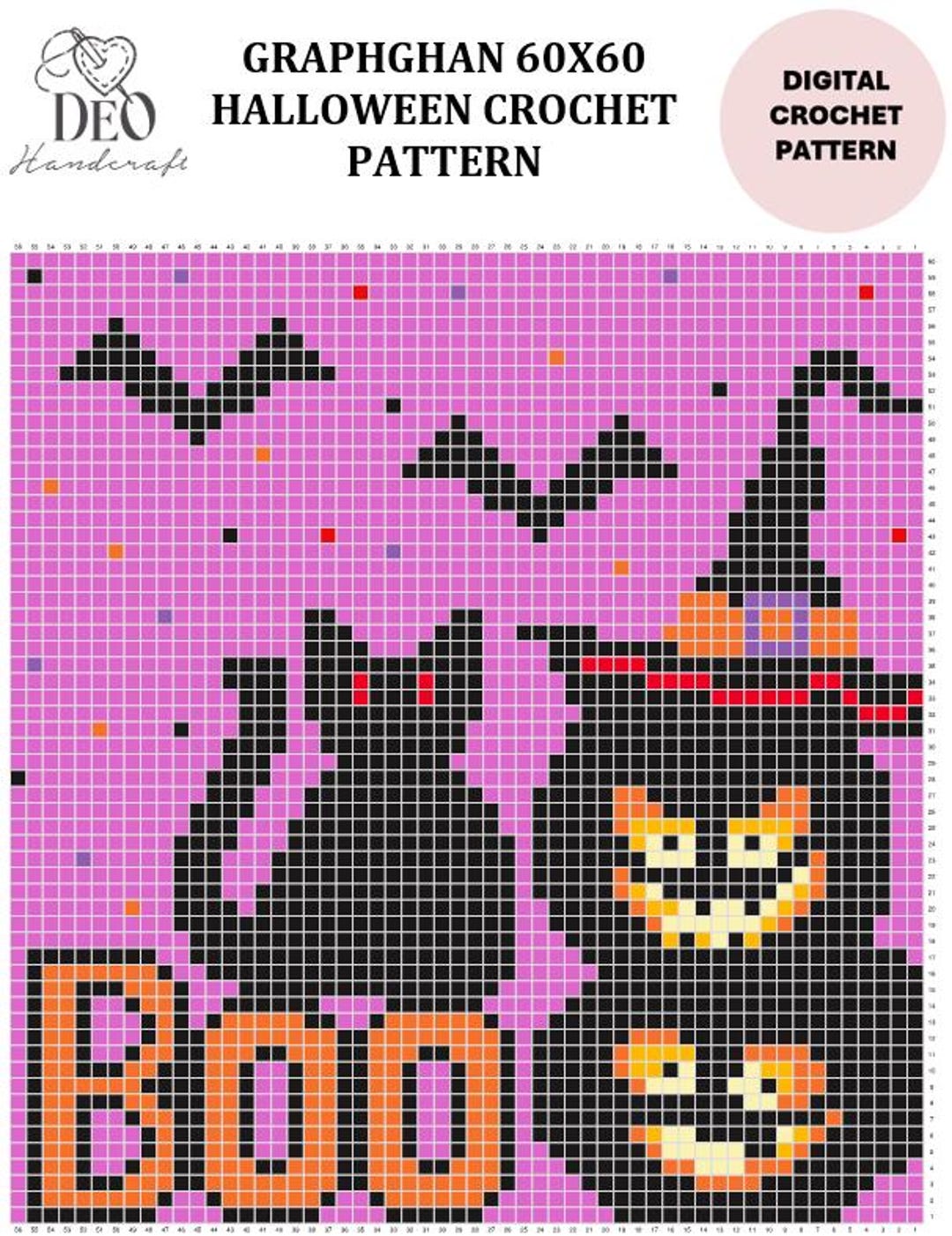 Halloween Crochet Graphghan Pattern: Spooky Cats & Bats (digital ...