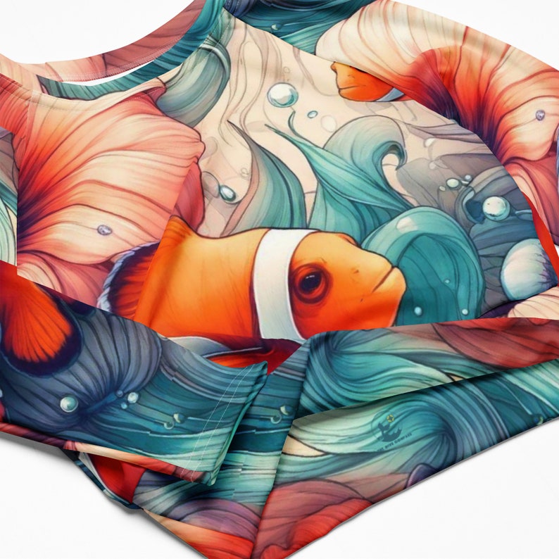 Clownfish and Anemone Coral Reef Recycled Long-sleeve Crop Top, Sea ...