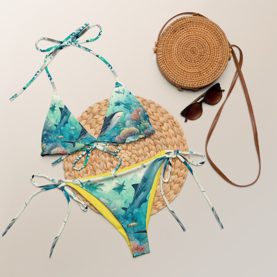 Shark Frenzy Recycled String Bikini, Scuba Diving Gifts, Ocean Themed ...