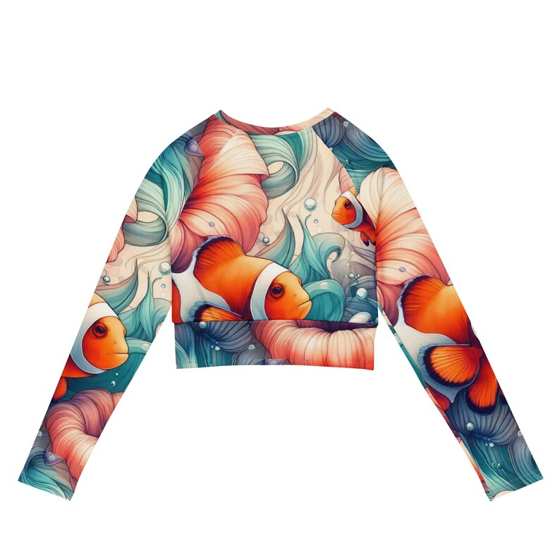 Clownfish and Anemone Coral Reef Recycled Long-sleeve Crop Top, Sea ...