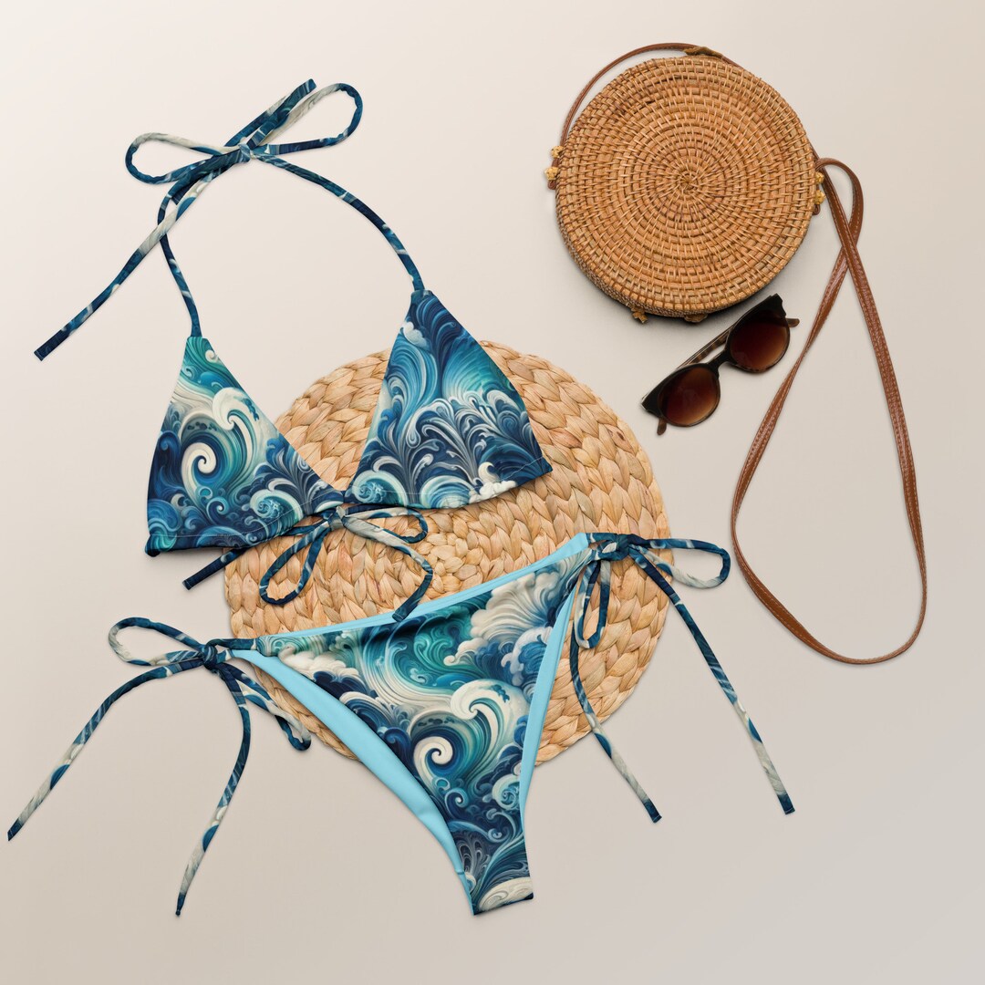 Cute Ocean Waves Recycled String Bikini - Etsy