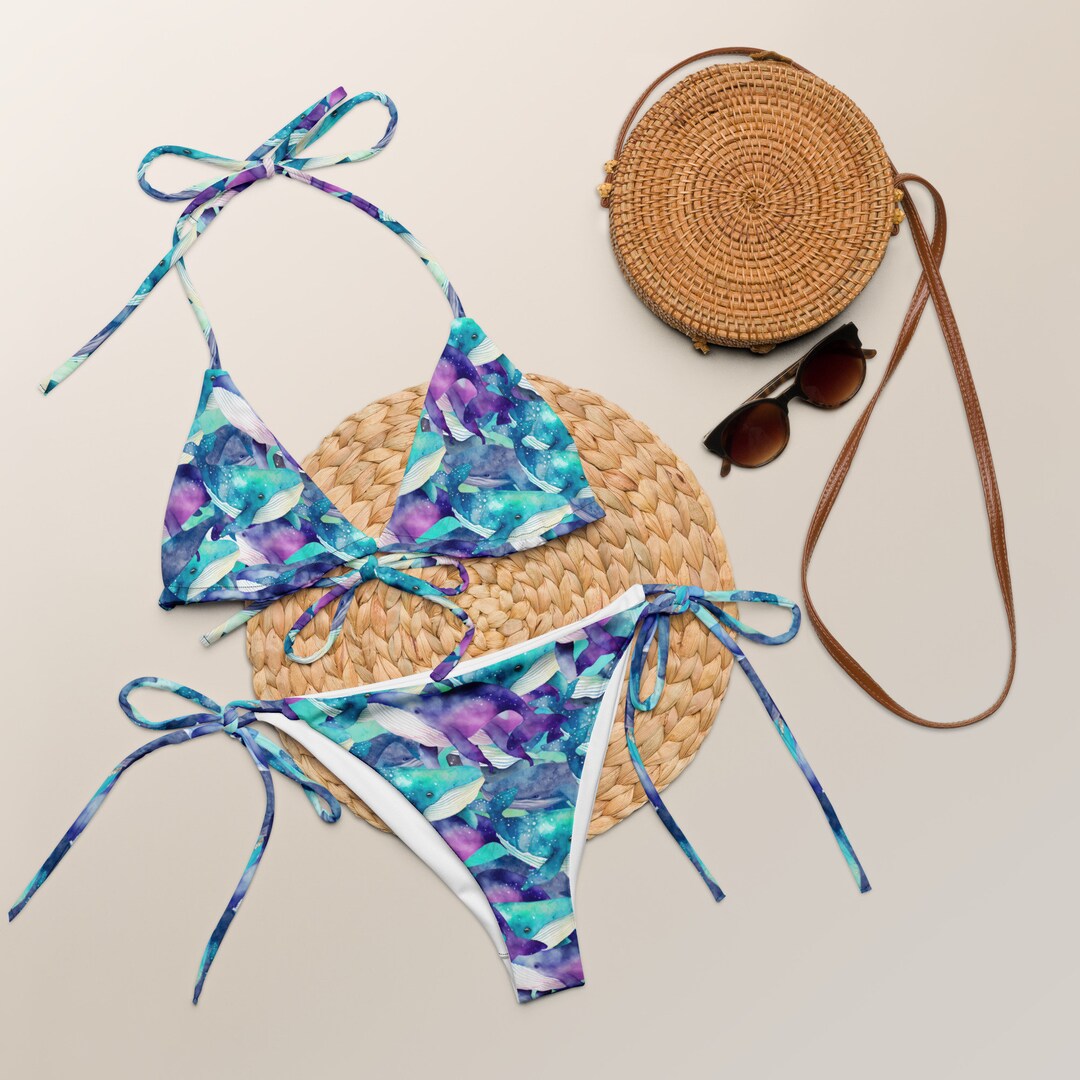 Whale Print Recycled String Bikini - Etsy