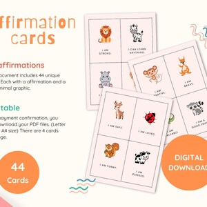 Affirmation Cards for Kids Printable, Animal Theme, Children's Positive ...