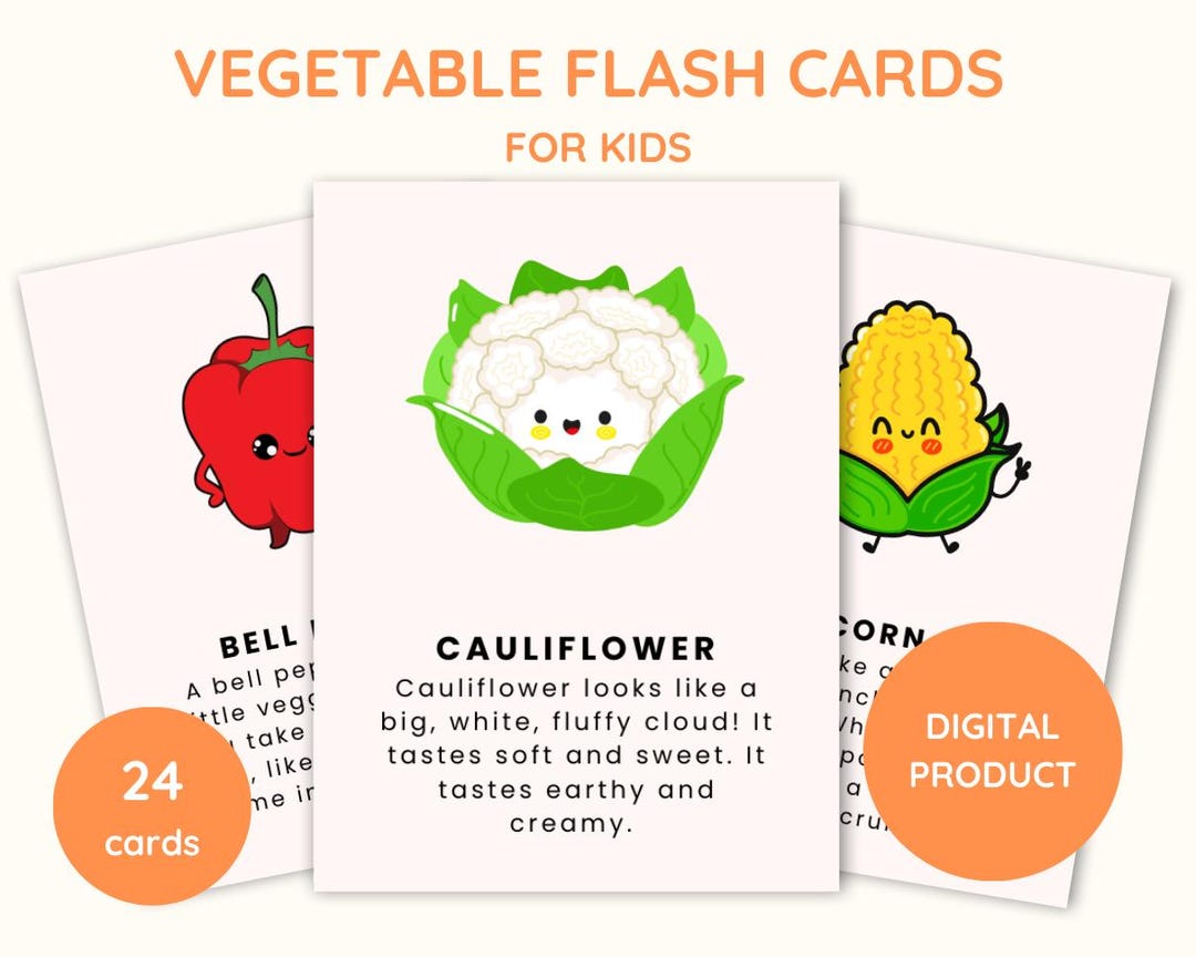 Flashcards Fruits and Vegetables, Montessori Cards, Preschool Flash ...