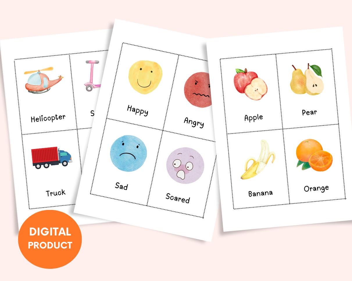English Learning Printables, Kids Learning Cards, Flashcards for ESL ...