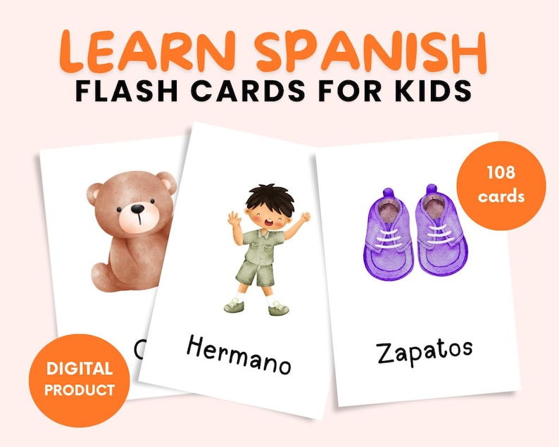 Spanish Learning Printables, Kids Learning Cards, Spanish for Beginners ...