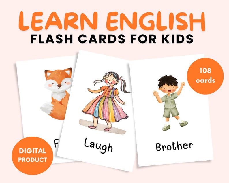 English Learning Printables, Kids Learning Cards, Flashcards for ESL ...