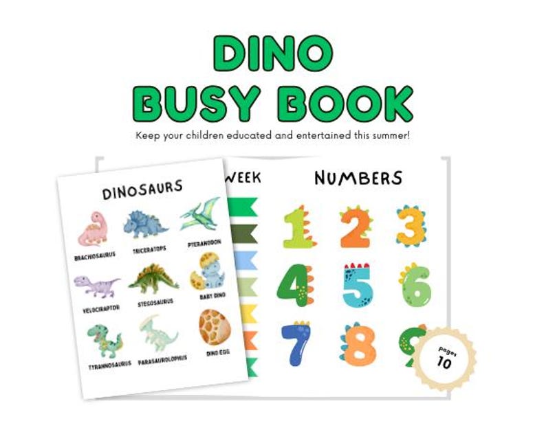 Busy Book Printable Dinosaur Theme Homeschool Worksheet Educational ...