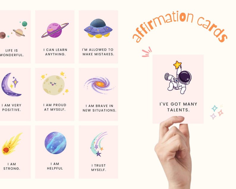 Affirmation Cards for Kids Printable, Space Theme, Children's Positive ...