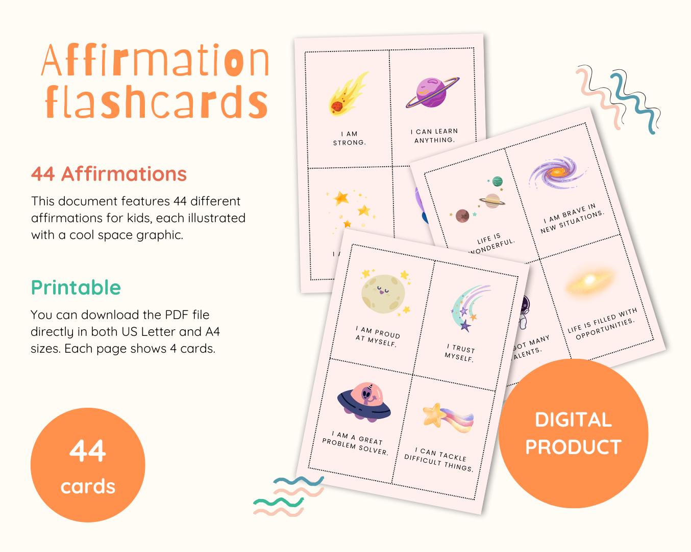 Affirmation Cards for Kids Printable, Space Theme, Children's Positive ...