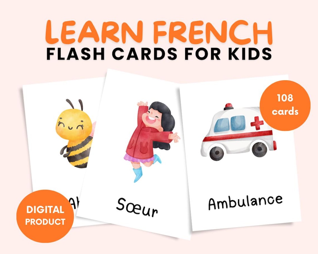 French Learning Printables, Kids Learning Cards, French for Beginners ...