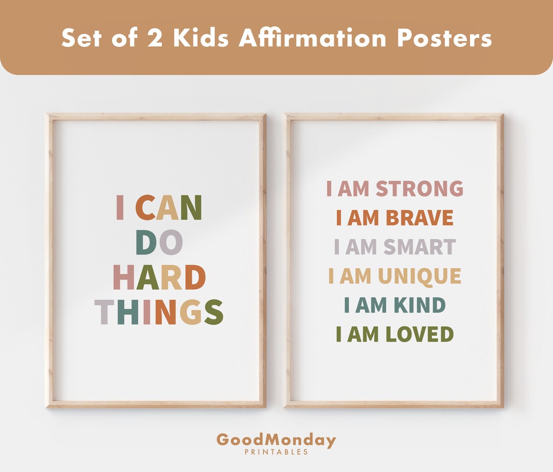 Set of 2 Kids Affirmation Poster, Kids Wall Art, I Am Affirmations ...