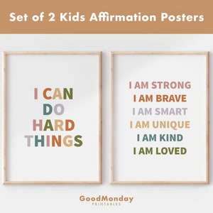 Set of 2 Kids Affirmation Poster, Kids Wall Art, I Am Affirmations ...
