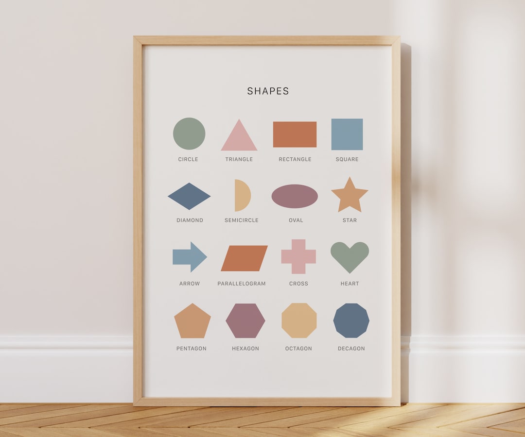 Educational Shapes Poster, Printable Educational Wall Art, Rainbow ...