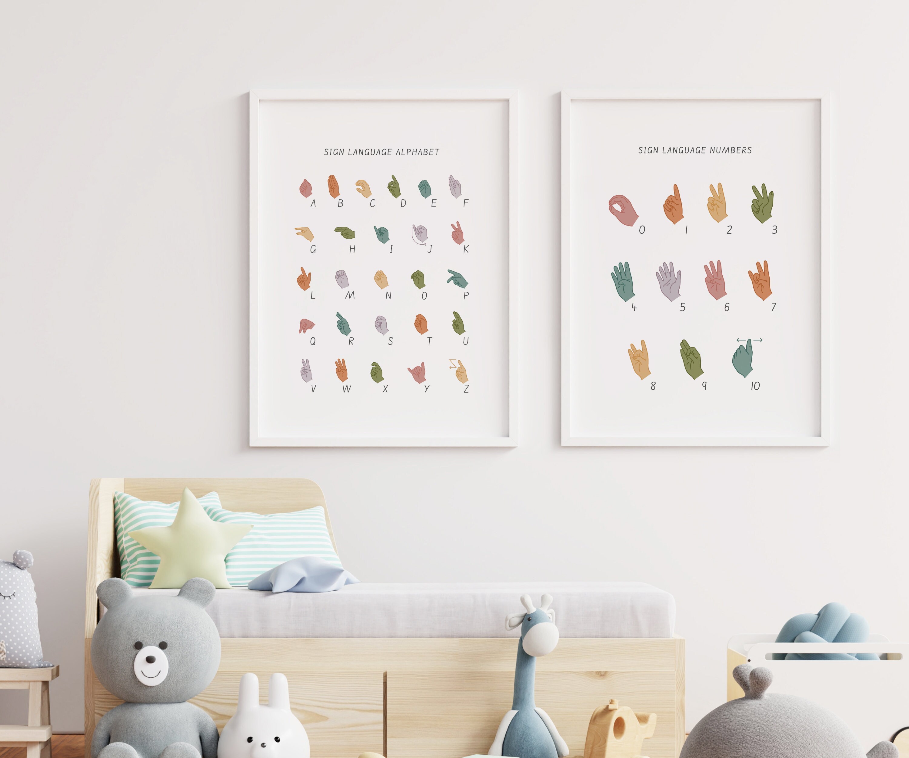 Set of 2 American Sign Language Poster, Printable ASL Alphabet Wall Art ...