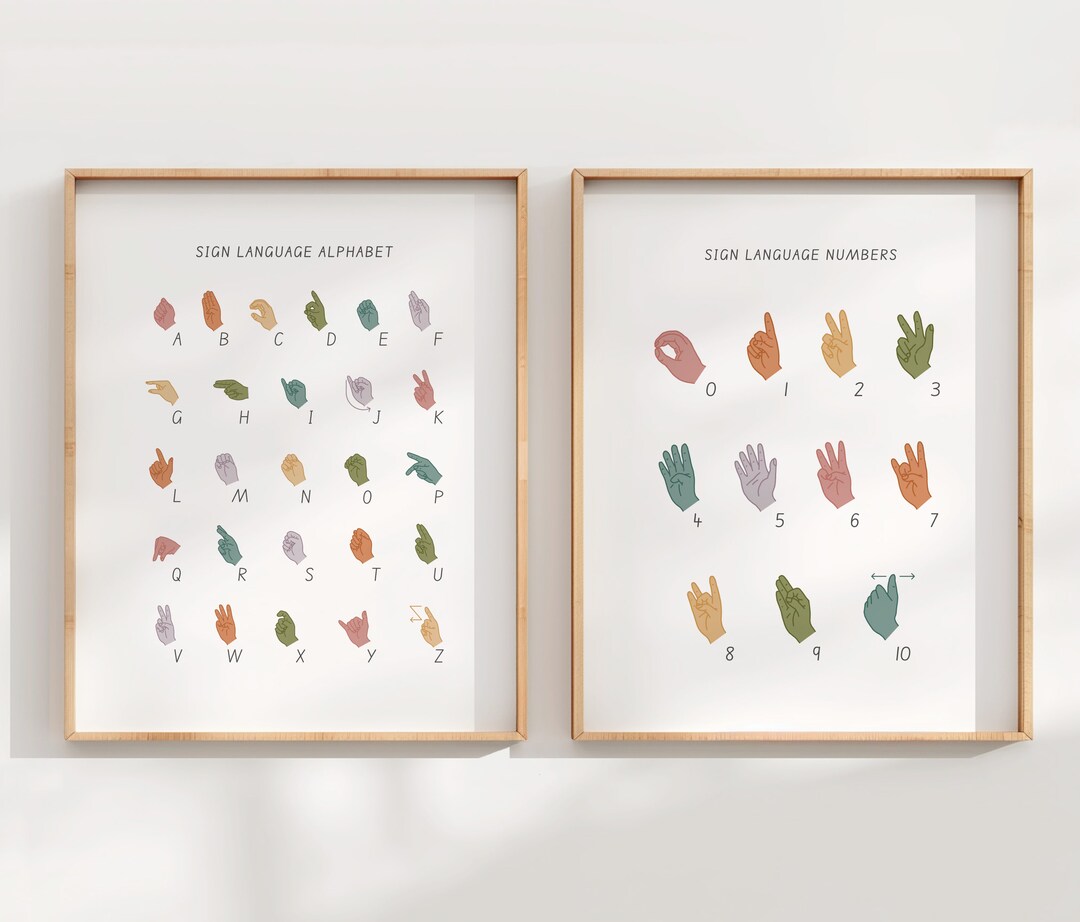Set of 2 American Sign Language Poster, Printable ASL Alphabet Wall Art ...