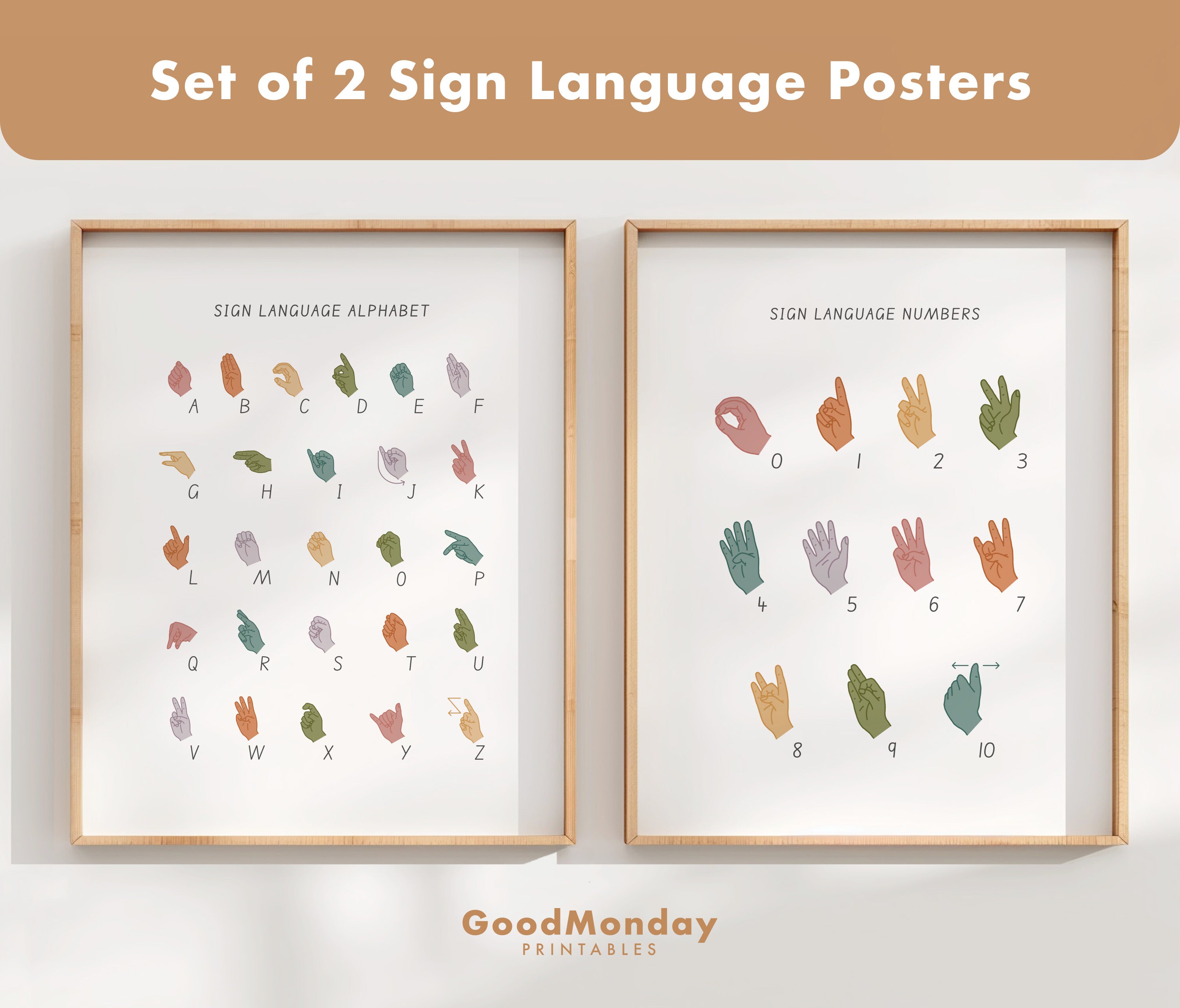 Set of 2 American Sign Language Poster, Printable ASL Alphabet Wall Art ...