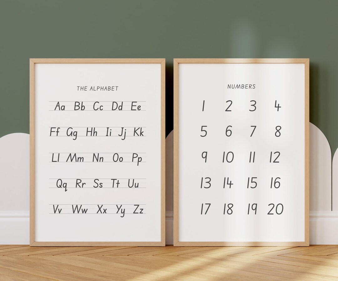 Handwriting Alphabet and Numbers Set of 2 Prints, Neutral Classroom ...