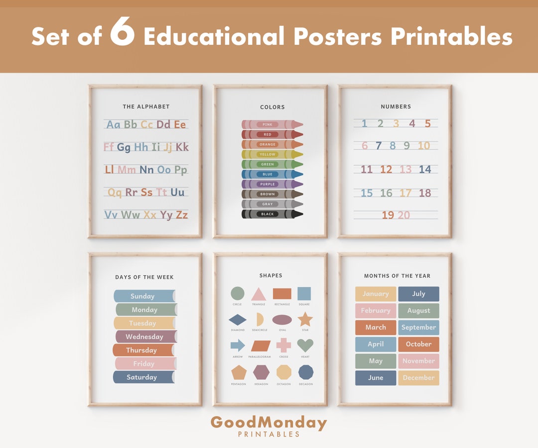 Rainbow Homeschool Printable Set of 6 Prints, Neutral Classroom ...