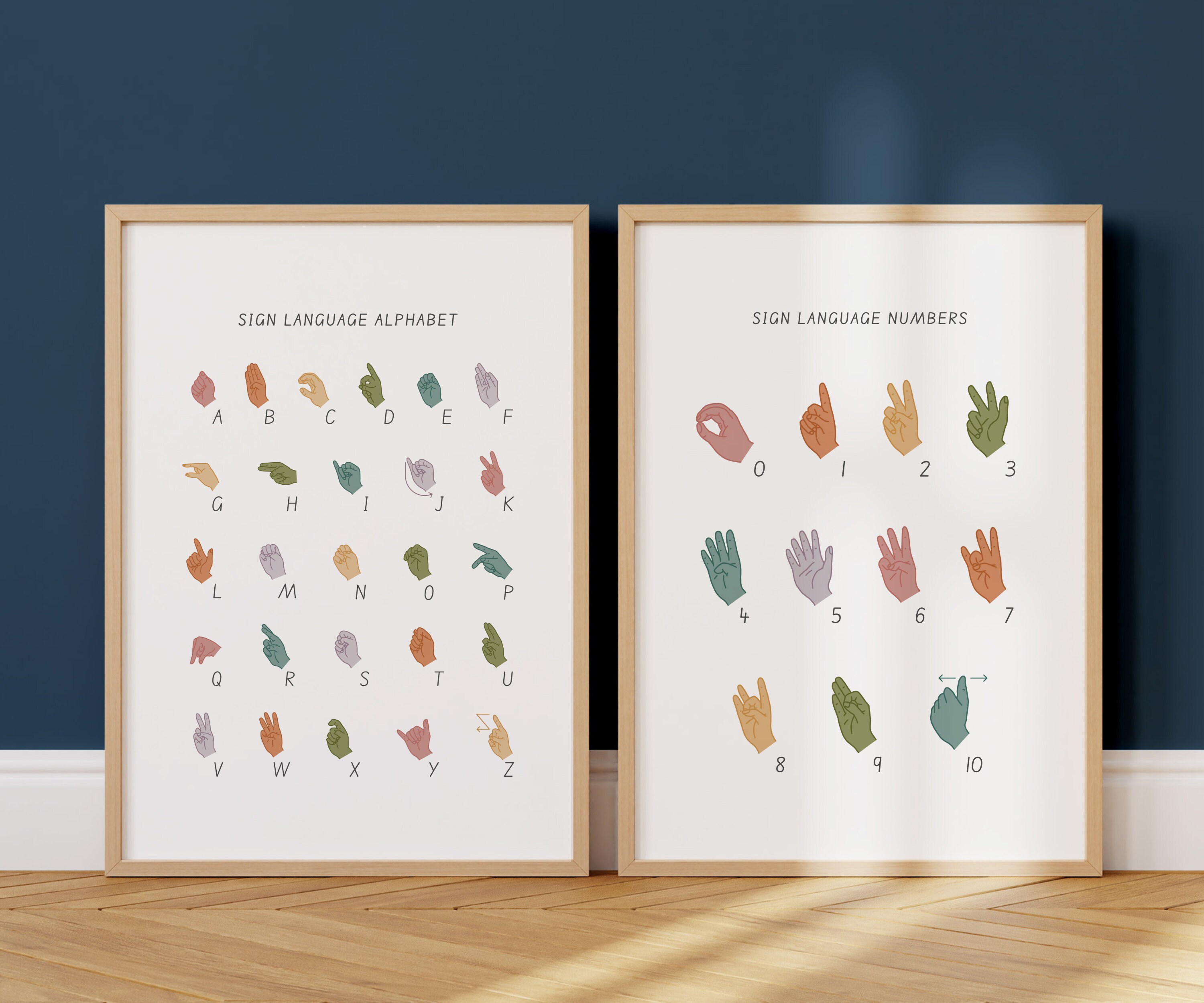 Set of 2 American Sign Language Poster, Printable ASL Alphabet Wall Art ...