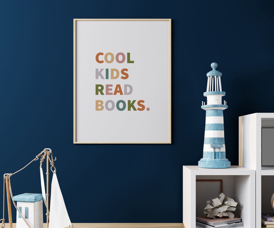 Cool Kids Read Books Printable, Kids Reading Book, Playroom Wall Decor ...