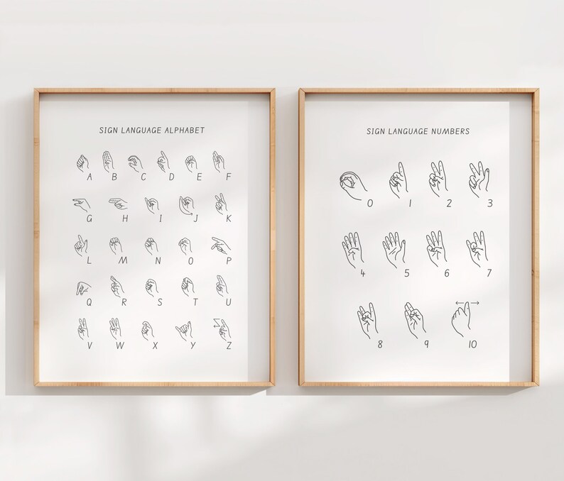 Set of 2 ASL Alphabet Numbers Poster, Printable American Sign Language ...