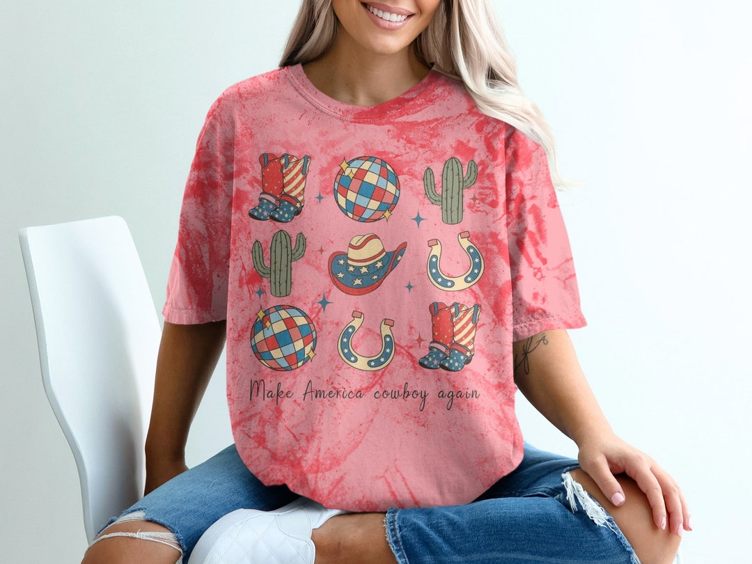 Retro Western Themed T-shirt, Cowboy Boots and Cactus Print, Vintage ...