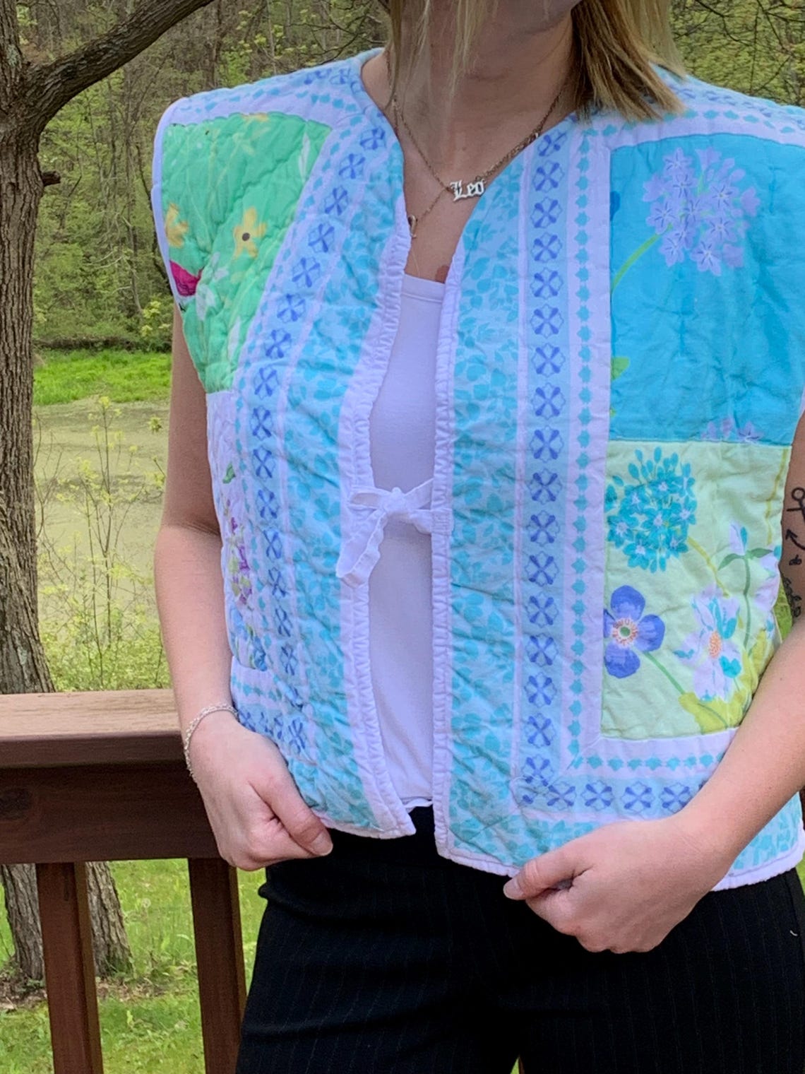 Light Blue Floral Springtime Cropped Quilted Vest M - Etsy