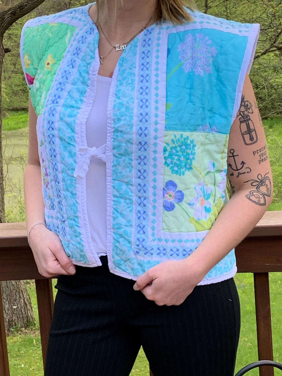 Light Blue Floral Springtime Cropped Quilted Vest M - Etsy
