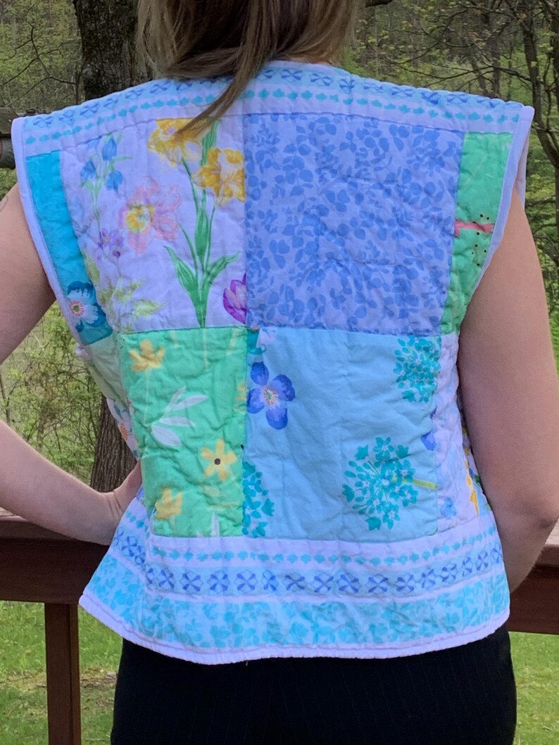 Light Blue Floral Springtime Cropped Quilted Vest M - Etsy