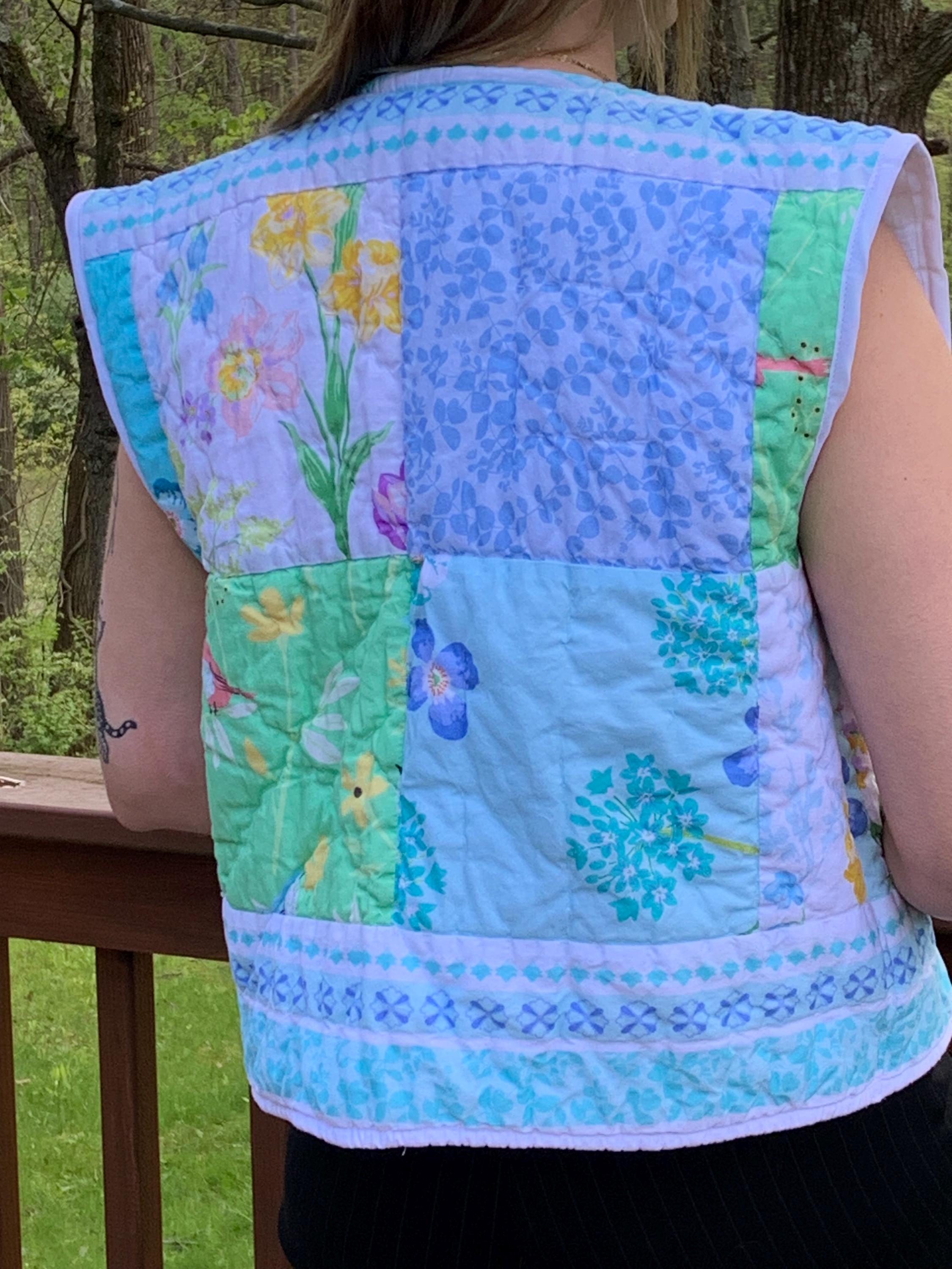 Light Blue Floral Springtime Cropped Quilted Vest M - Etsy