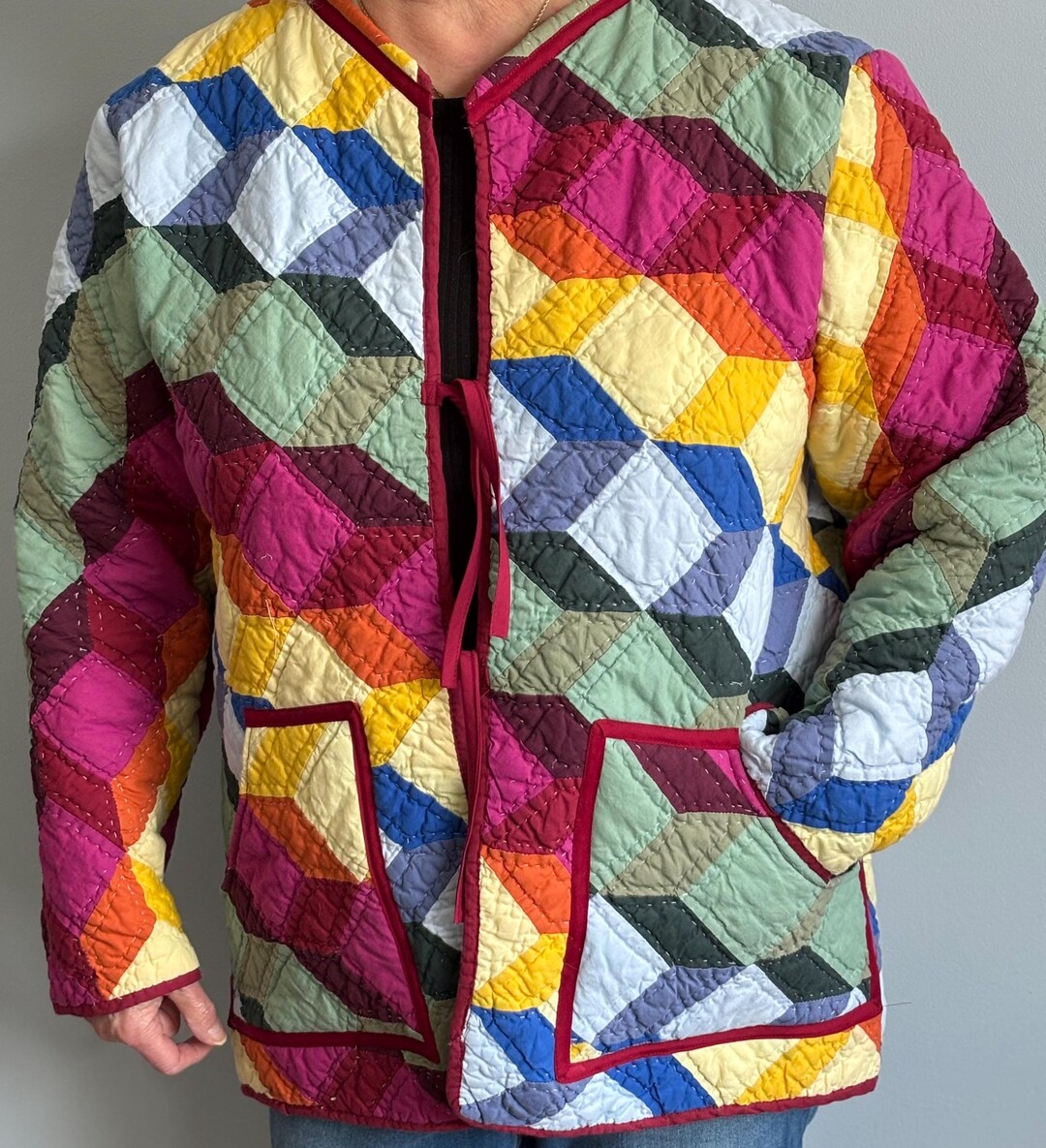 Handmade Quilted Jacket, Multi Colored, Fall and Winter Wear, Casual ...