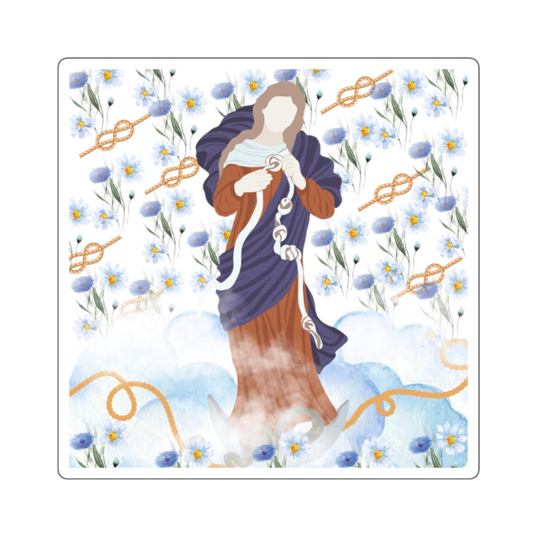Classical Catholic Mary Undoer of Knots Blue Floral Square Sticker Gift ...