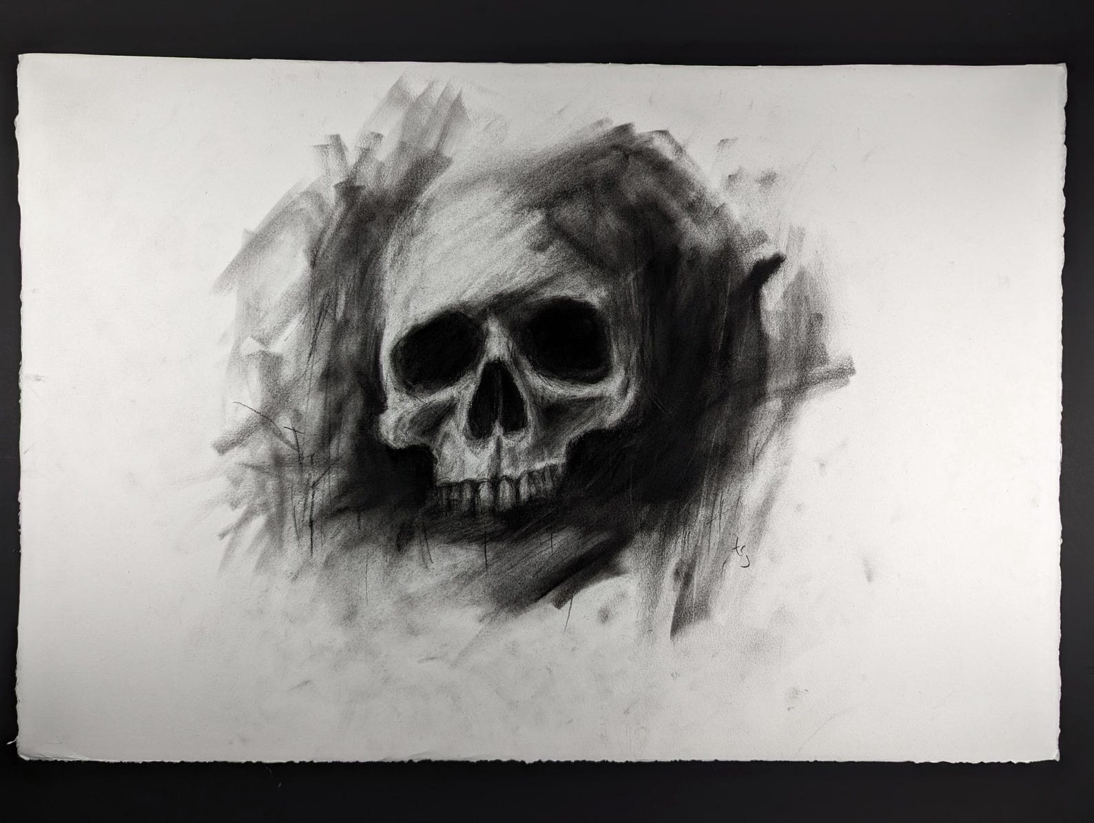 Original Charcoal Skull Drawing Black and White Art Realistic Skull Sketch Gothic Wall Art ...