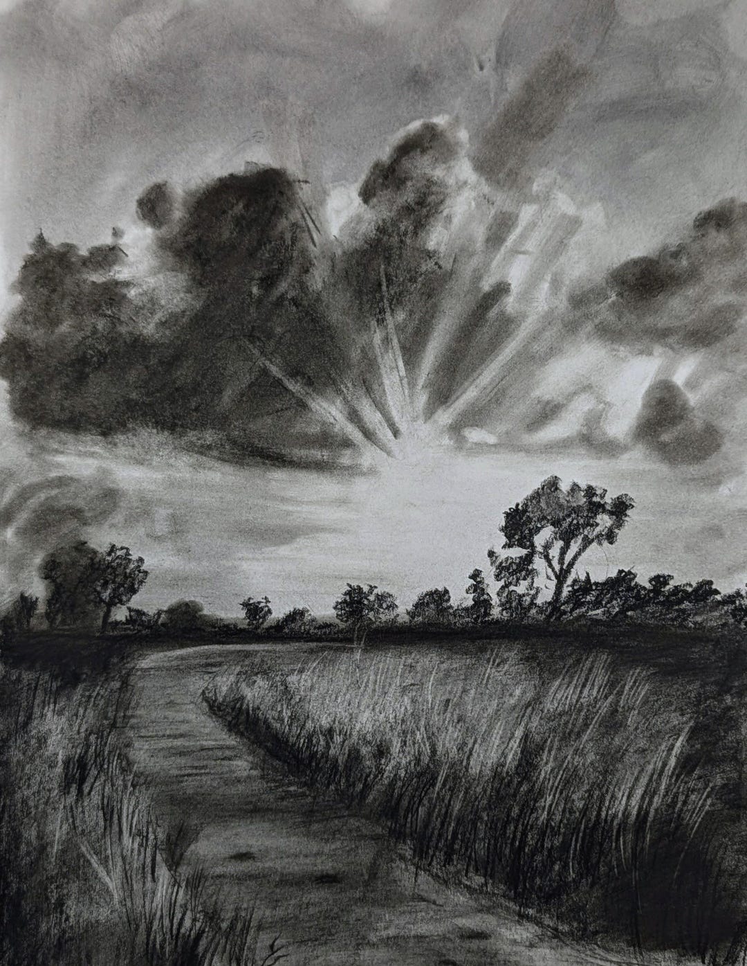 Original Charcoal Landscape Drawing 14x17 - Etsy
