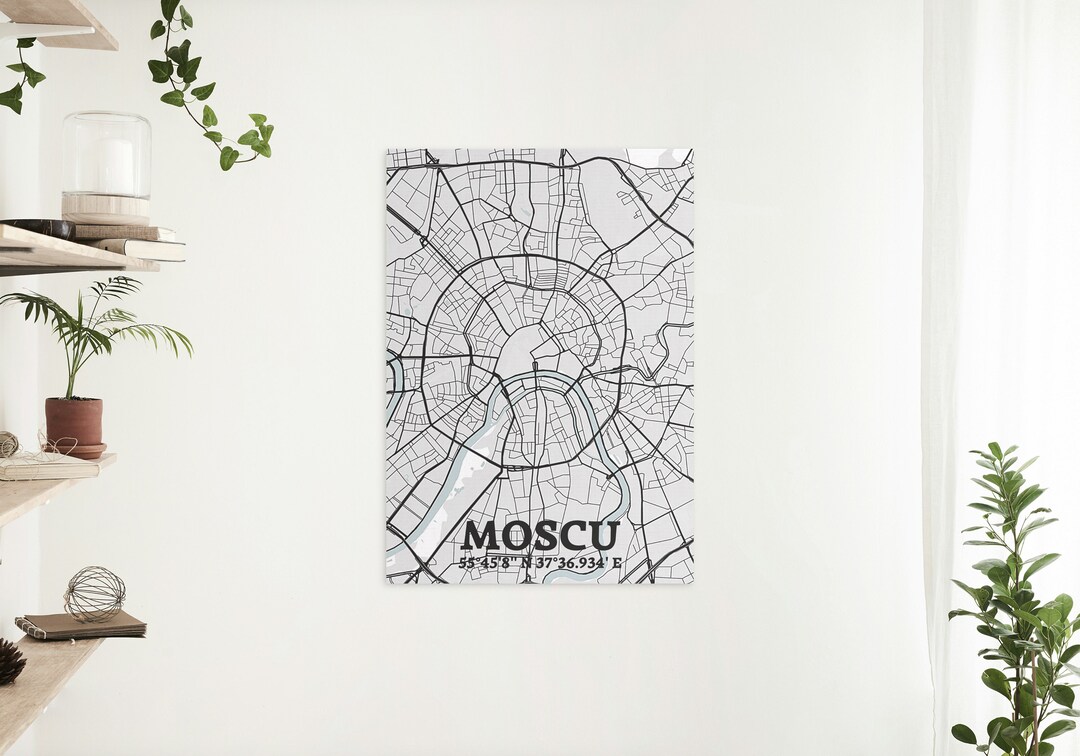 Minimalist Map of Moscow, 3 Sizes Digital Map of Moscow, Digital Art ...