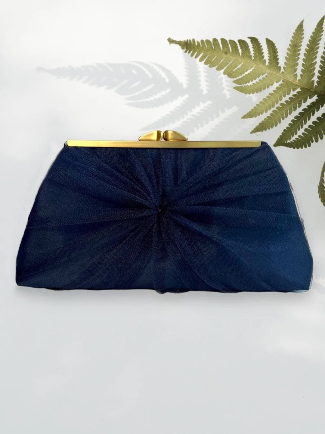 Navy Blue Satin and Tulle Wedding Clutch, Personalized Bridesmaids ...