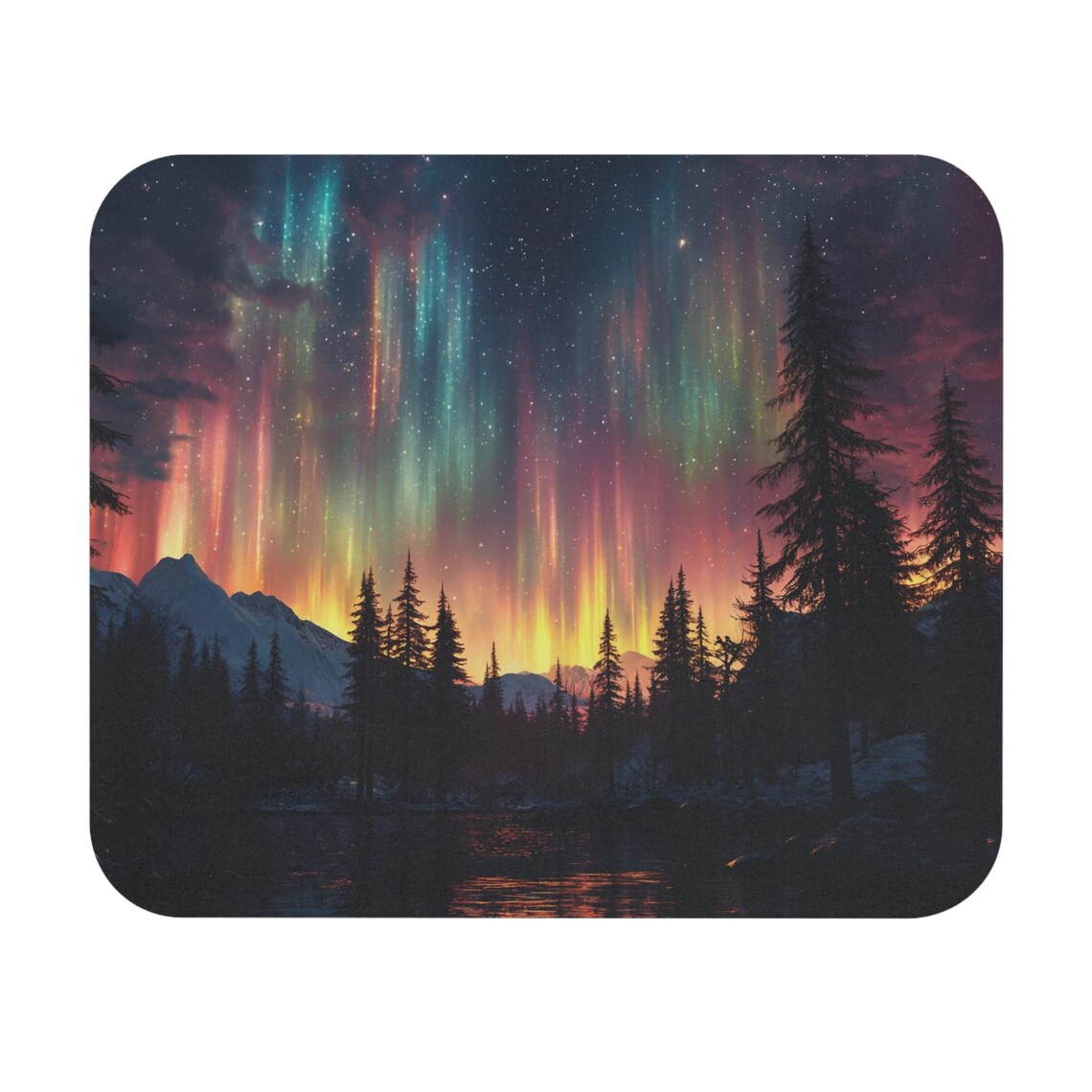 Aurora Borealis Night Sky Mouse Pad | Mountain Forest Rectangle - Etsy