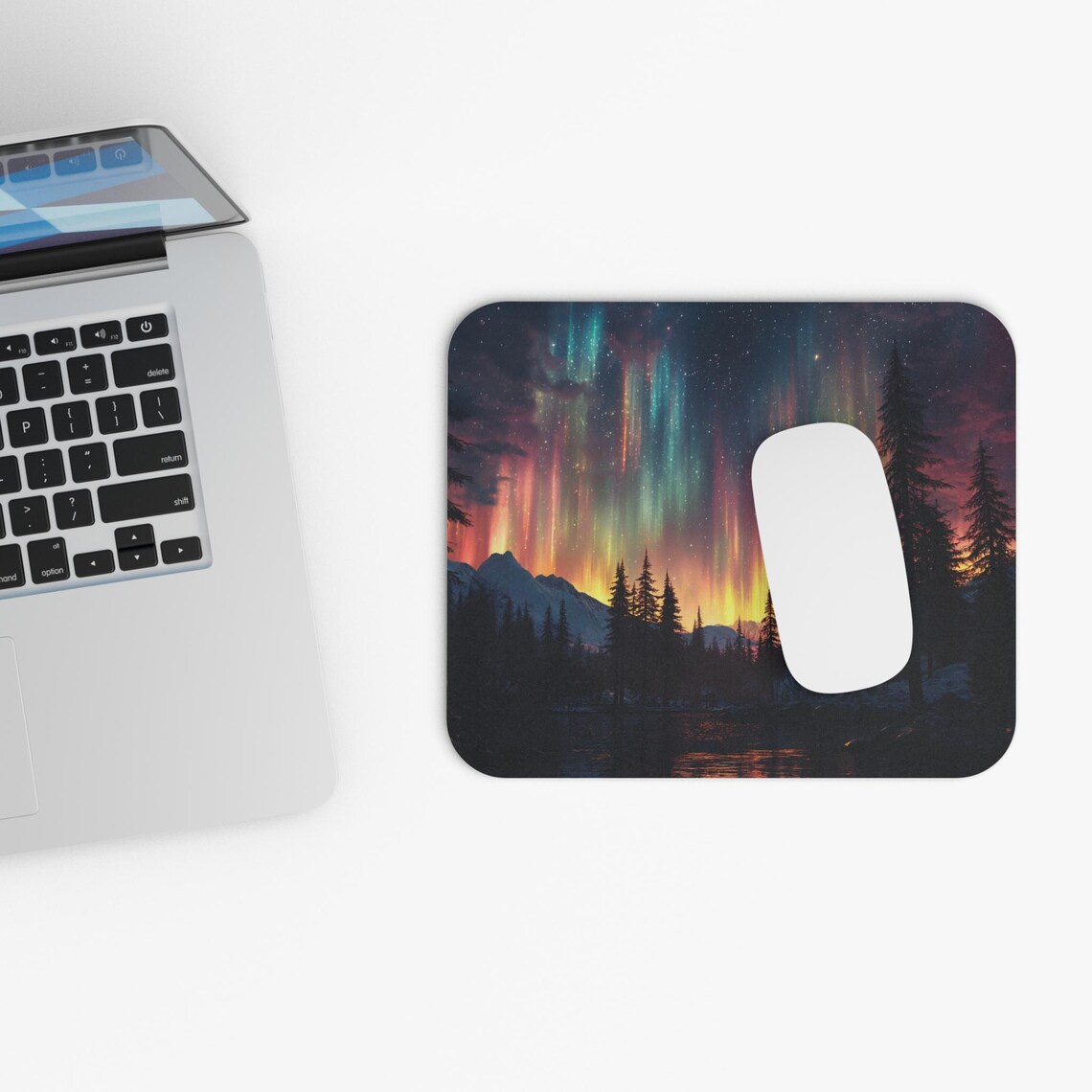 Aurora Borealis Night Sky Mouse Pad | Mountain Forest Rectangle - Etsy